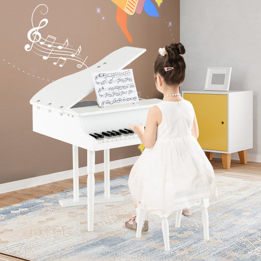 30-Key Kids Piano Keyboard Toy with Bench Piano Lid and Music Rack-Whi