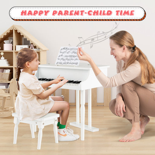 30-Key Kids Piano Keyboard Toy with Bench Piano Lid and Music Rack-Whi
