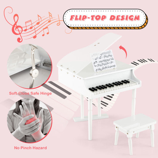 30-Key Kids Piano Keyboard Toy with Bench Piano Lid and Music Rack-Whi