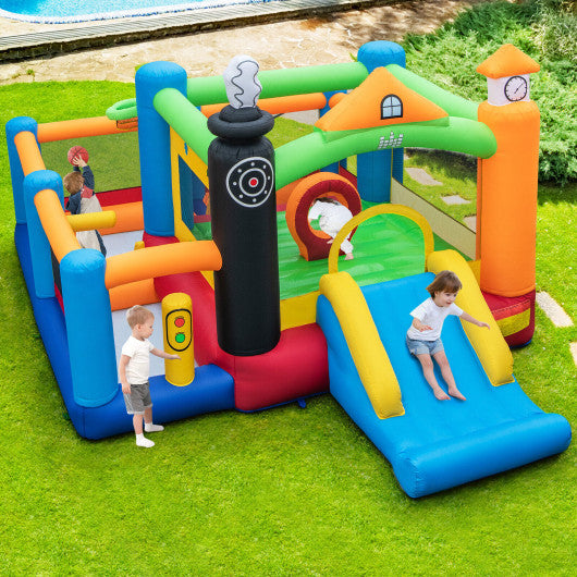 Train Themed Kids Bouncer with Slide and Basketball Hoop with 950W Air